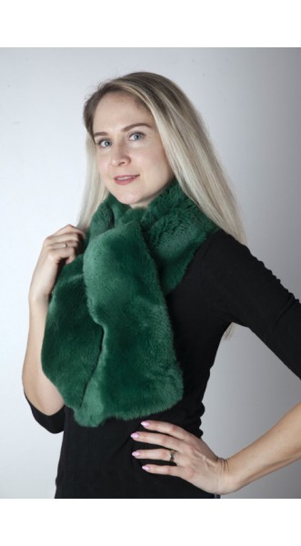 Dark Green Rex Rabbit Fur Scarf | Amifur Real Fur Scarves